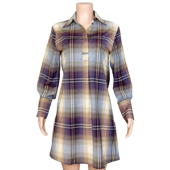 COS | Dresses | Cos Checked Woolblend Mini Shirt Dress Bluebeigebrown 4 ...